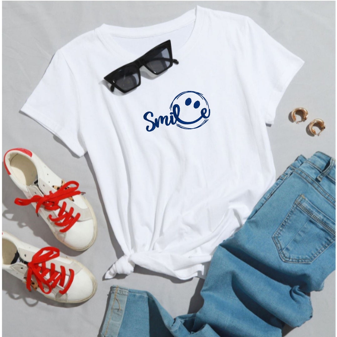 Smile Embroidery Shirt Smiley Face Shirt Positive Vibes Shirt Retro ...