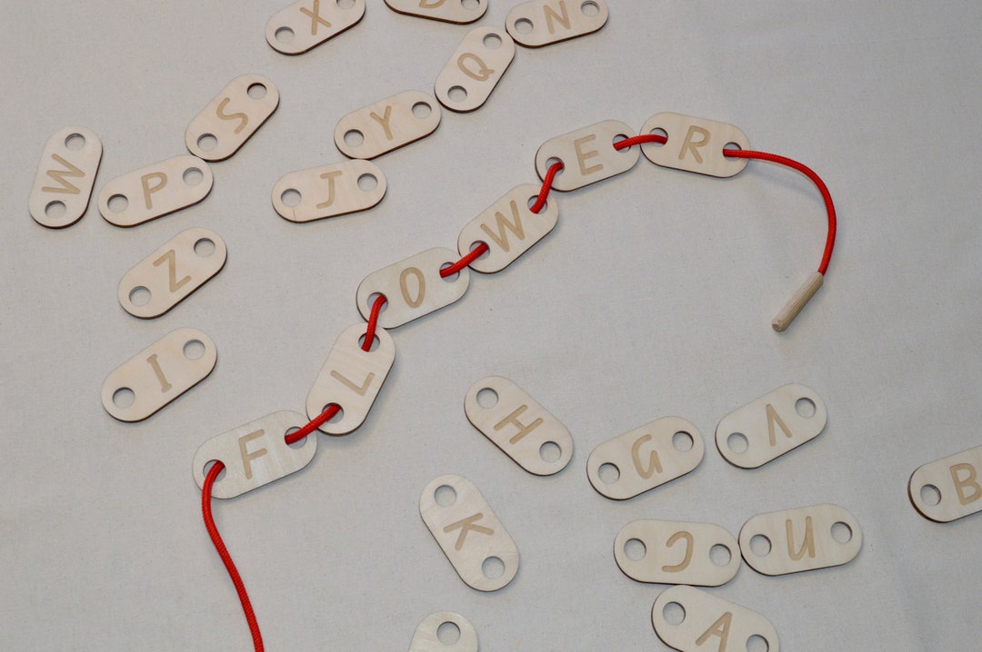 Wooden Alphabet Lacing Toy Set Learning Letters English Alphabet Set in ...