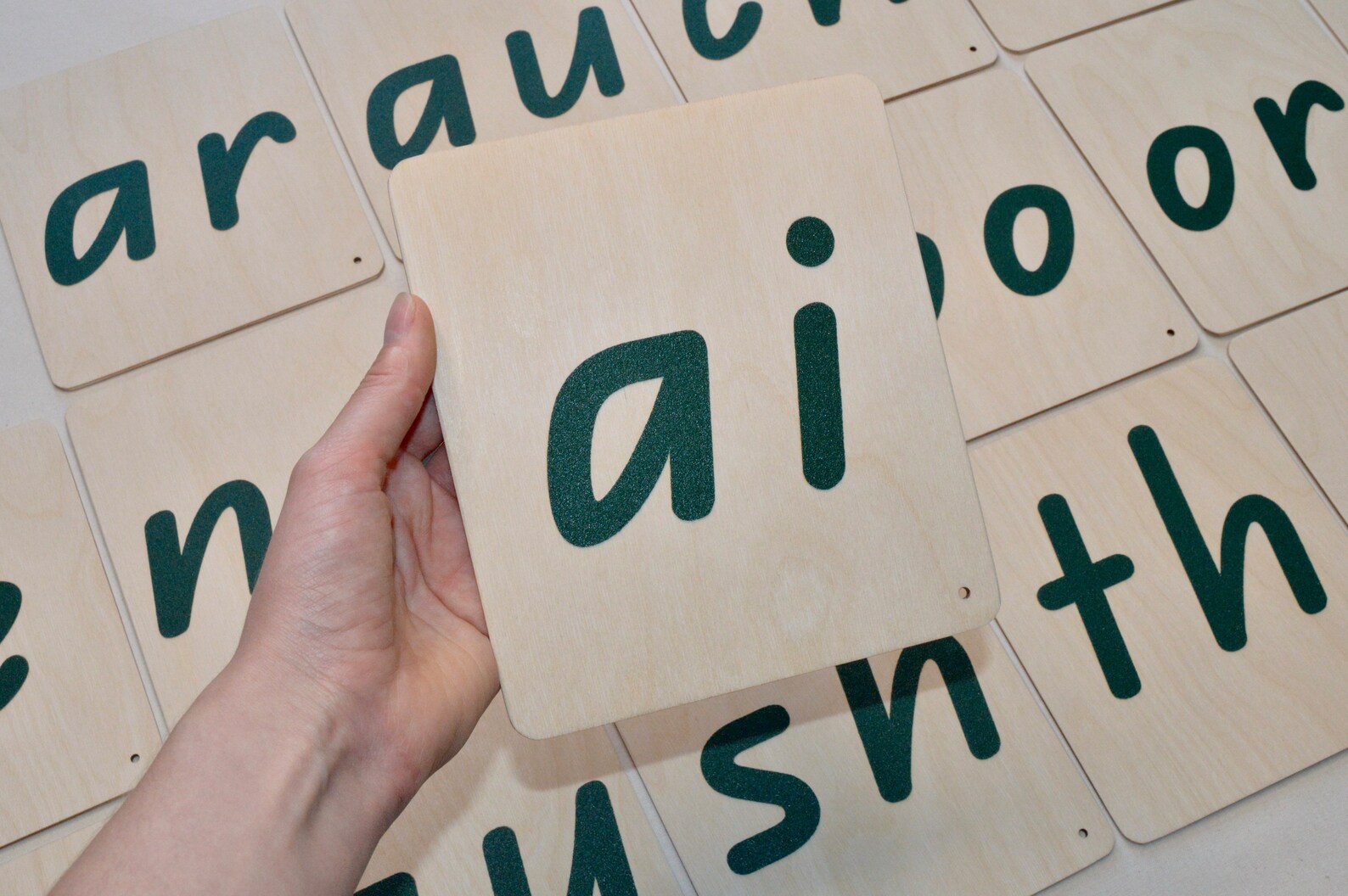 Wooden Alphabet Sandpaper English Handmade Tactile Diphthongs Letters ...