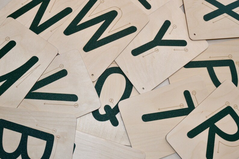 Wooden Alphabet Sandpaper English Tactile Handmade Letters Tracing ...