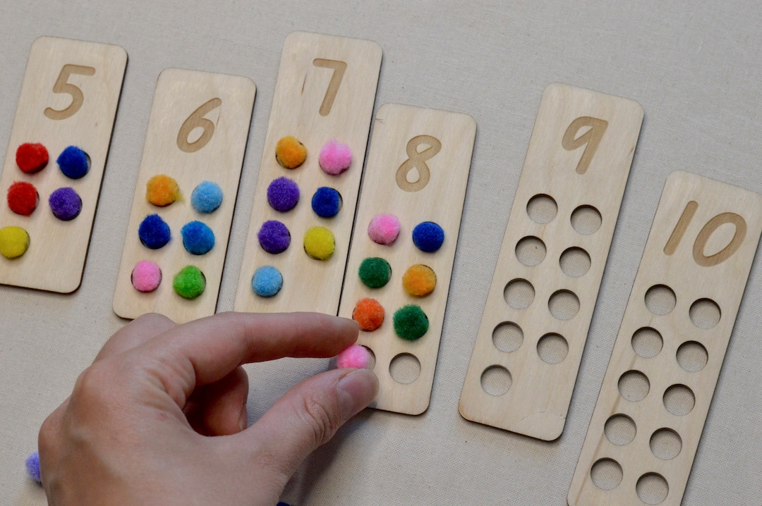 Wooden Number Counting Board Tracing Tiles Set Learning Numbers Movable ...