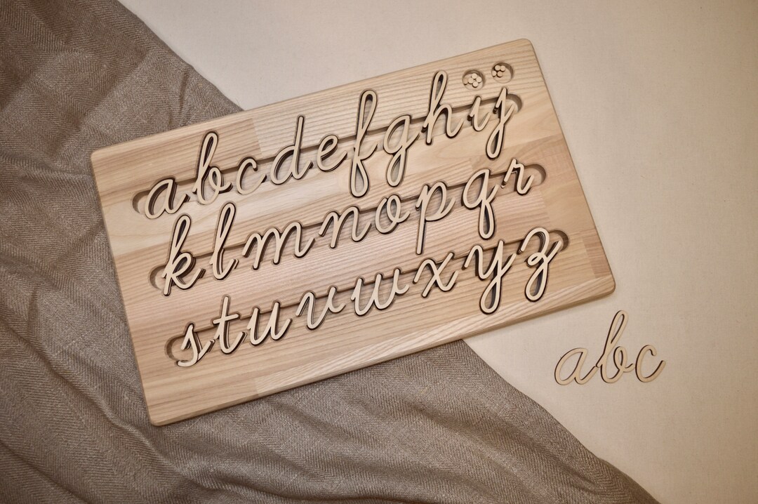 Montessori Wooden Alphabet Letters Set, Cursive English ABC Learning ...