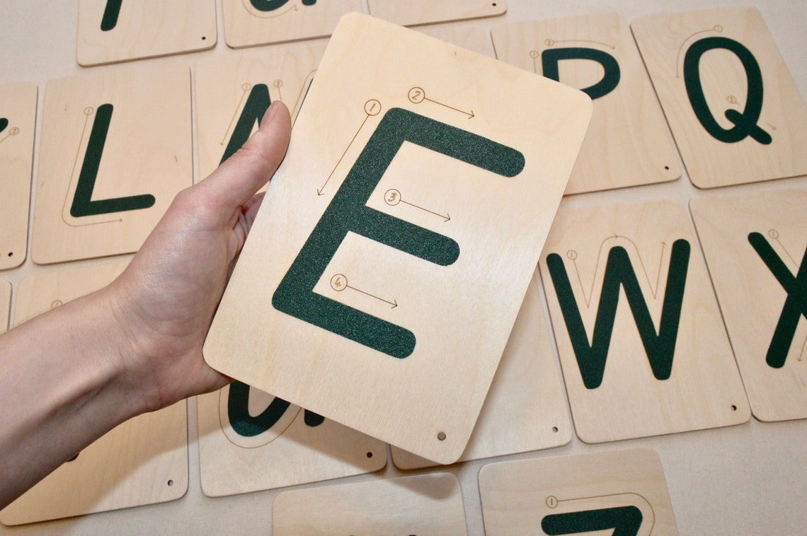 Wooden Alphabet Sandpaper English Tactile Handmade Letters Tracing ...