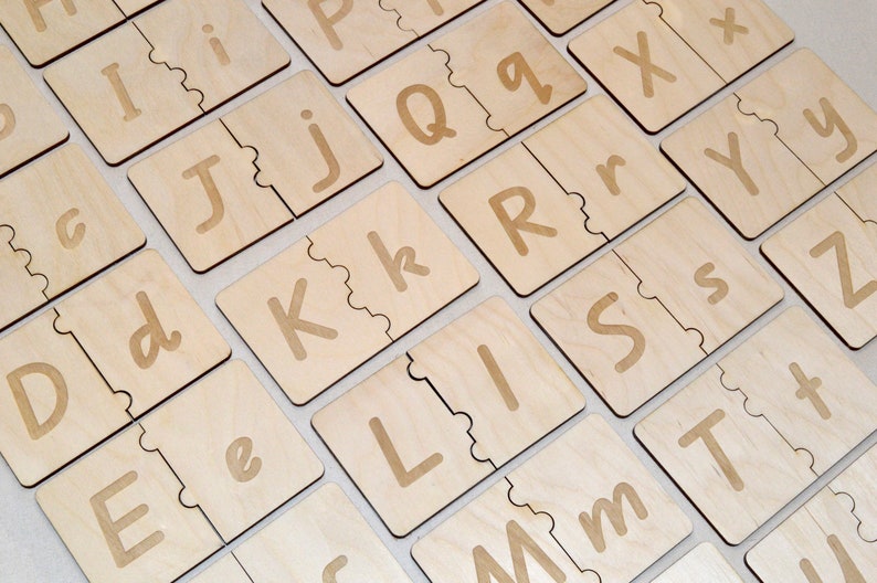 Wooden Alphabet Puzzle Flashcards Set of Movable English QLD Font ...