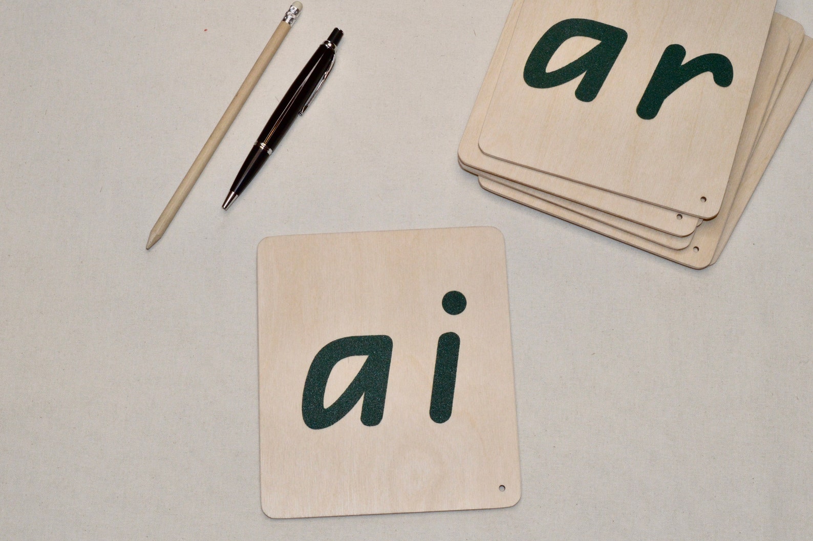 Wooden Alphabet Sandpaper English Handmade Tactile Diphthongs Letters ...