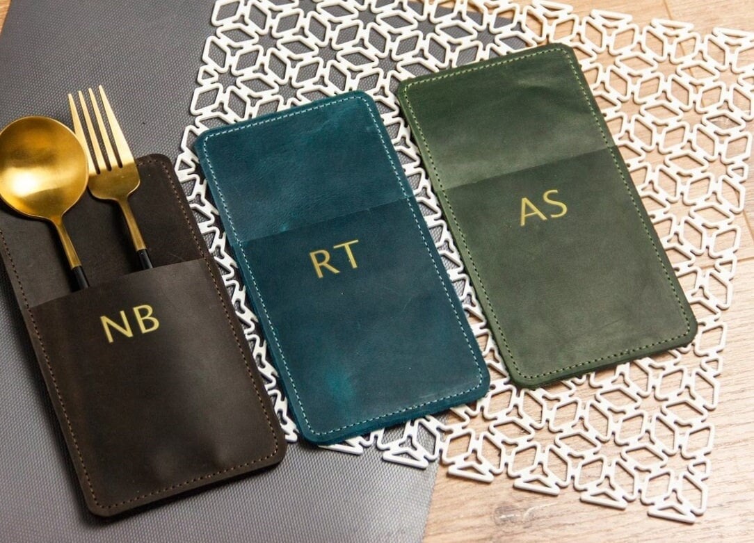 Personalized Cutlery Pouch, Leather Cutlery Bag, Personalized Utensil ...