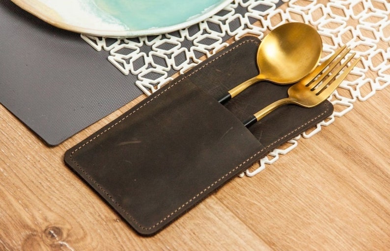 Personalized Cutlery Pouch, Leather Cutlery Bag, Personalized Utensil ...