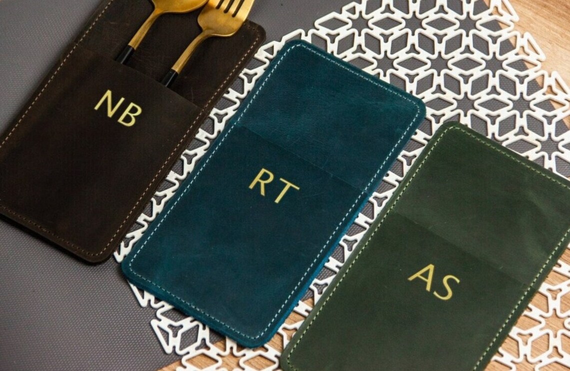 Personalized Cutlery Pouch, Leather Cutlery Bag, Personalized Utensil ...