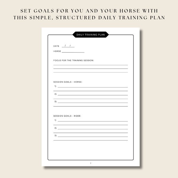 Equestrian Daily Training Plan With Goal Setting | Printable A4 Equine ...