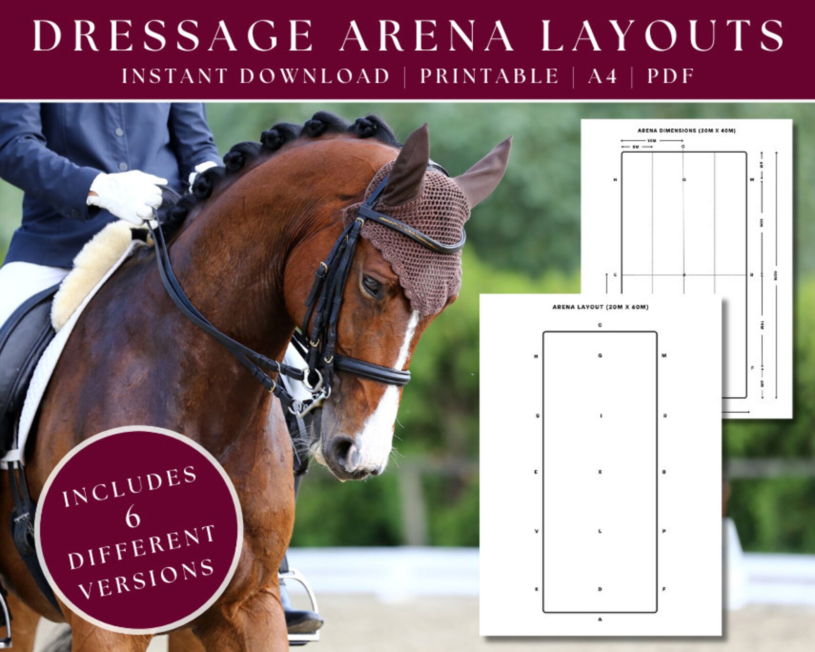 Printable Dressage Arena Layouts Pack | Equestrian Dressage Templates ...