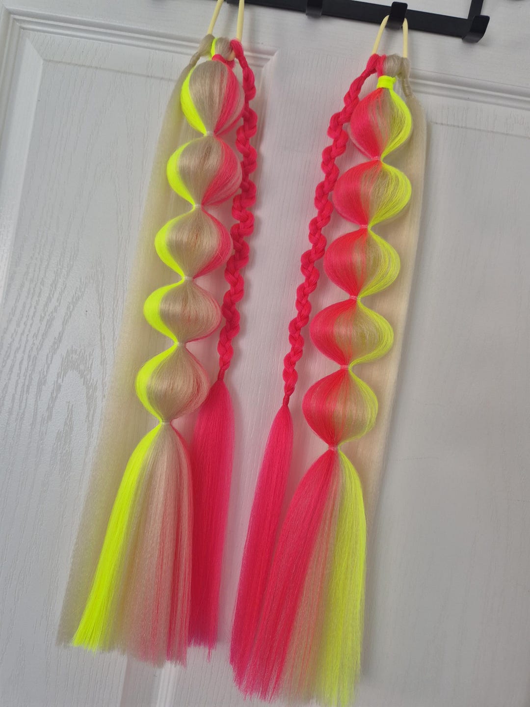 Rave Pigtails: Neon Pink & Yellow Bubble Braids - Etsy