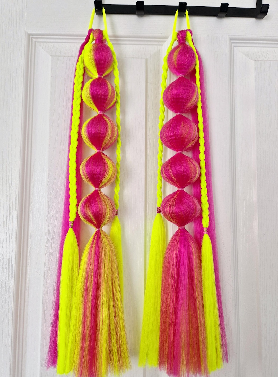 Festival Bubble Braids: Hot Pink & Neon Yellow Pigtails (22 Inch) - Etsy