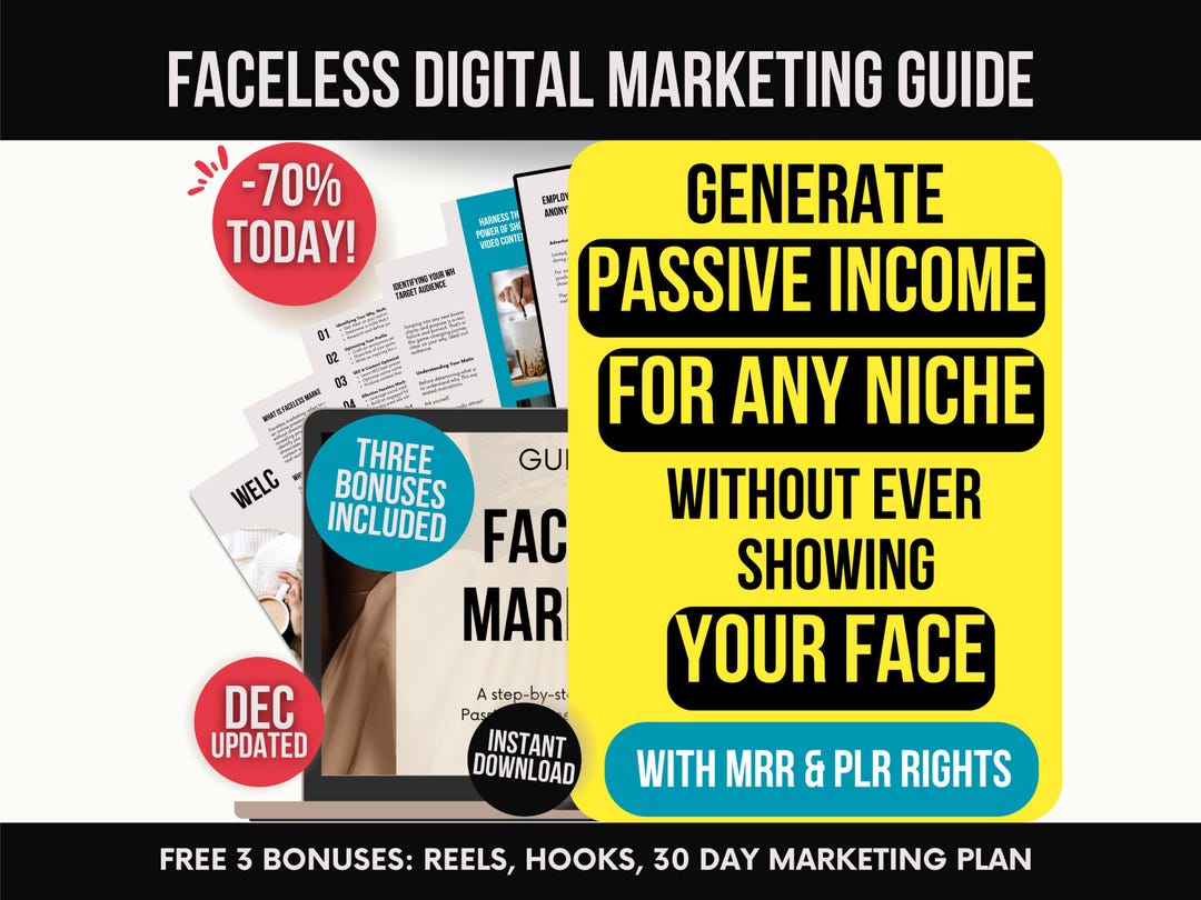 Faceless Digital Marketing Guide With MRR & PLR, Done for You Digital ...
