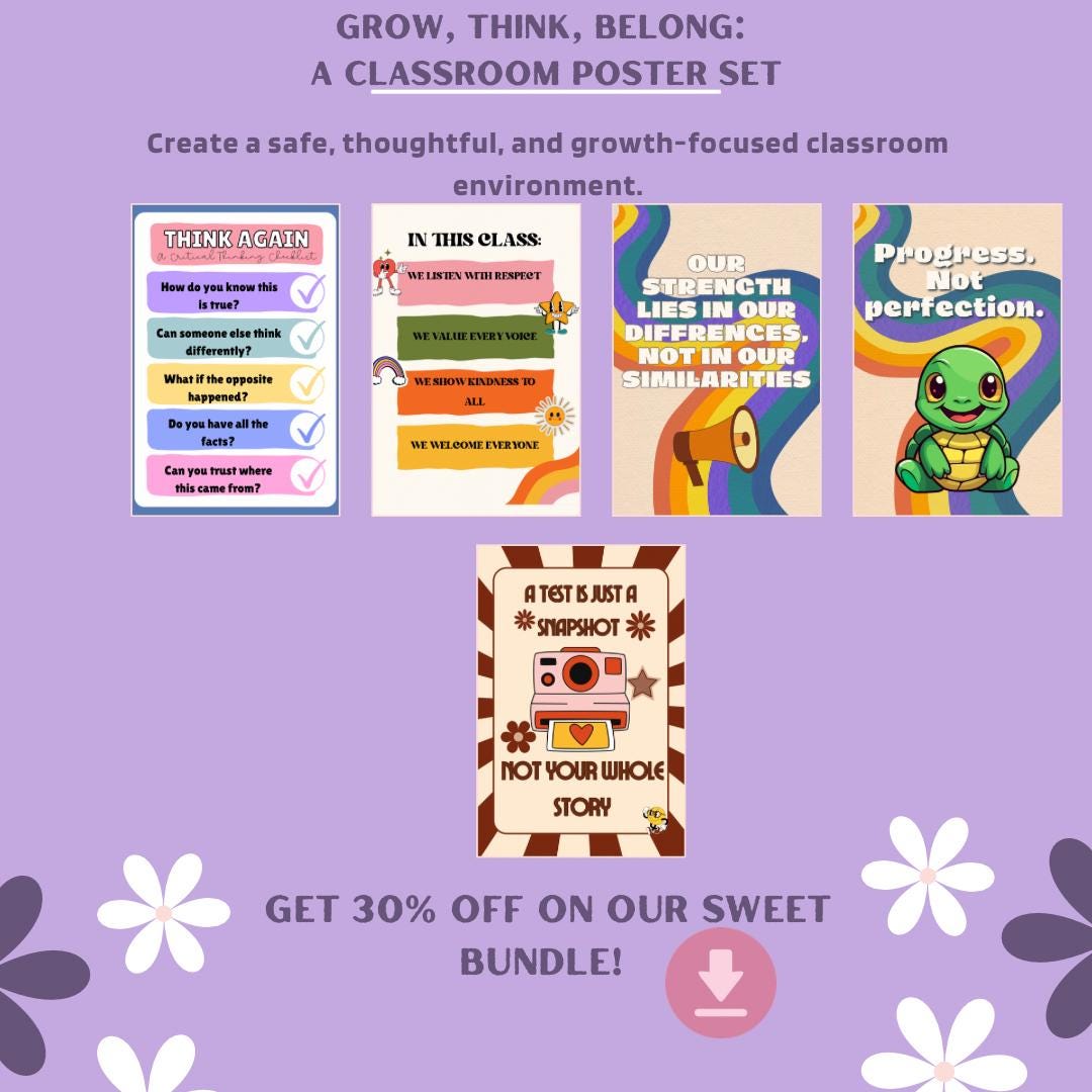 Grow Think Belong - Classroom Poster Set - SEL Bulletin Board Decor ...