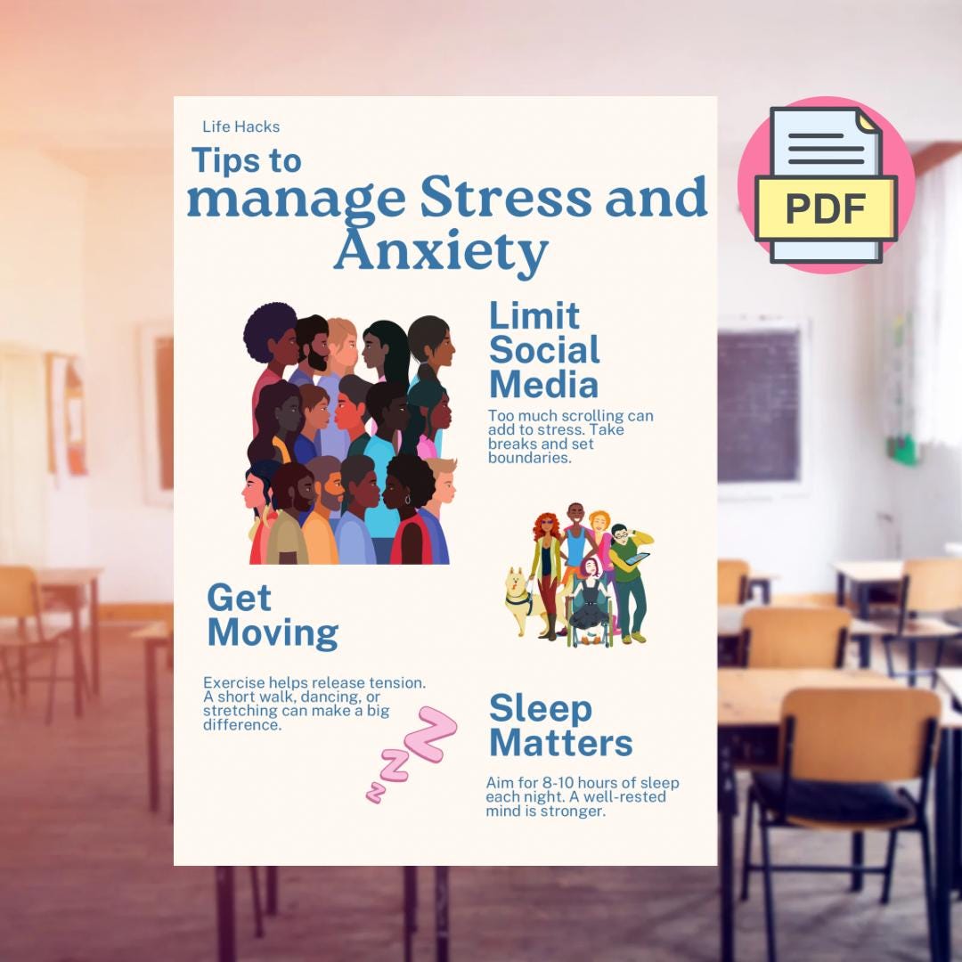 Mental Health Poster for Students – Manage Stress & Anxiety – Printable ...