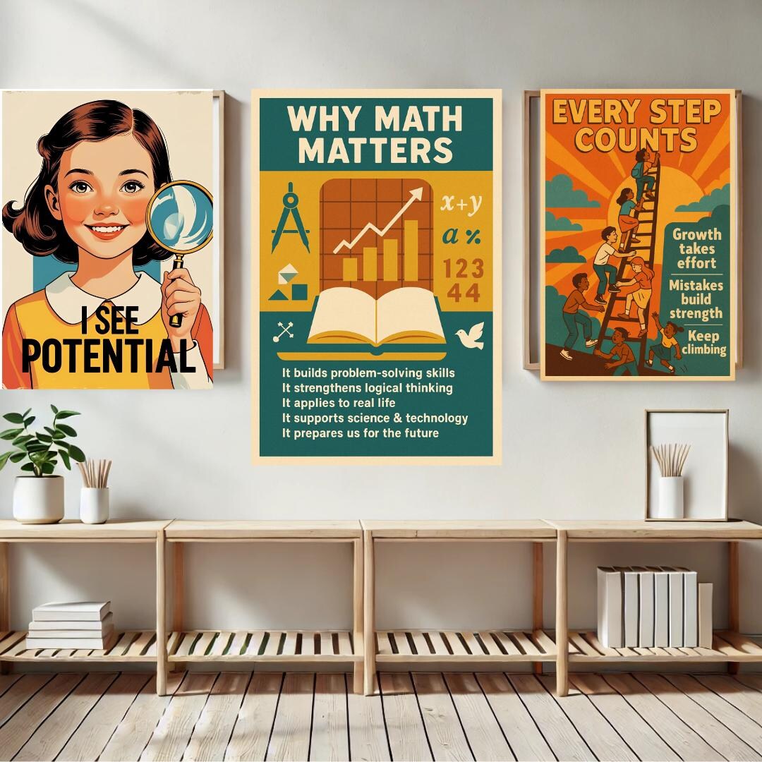 Retro Motivational Classroom Posters: Growth Mindset, Math (printable ...