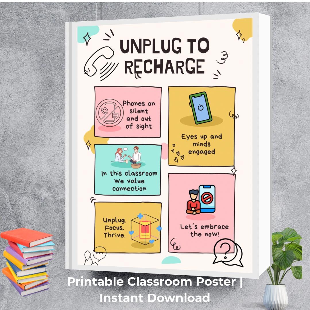 Digital Detox Classroom Poster - Unplug to Focus - Retro Motivational ...