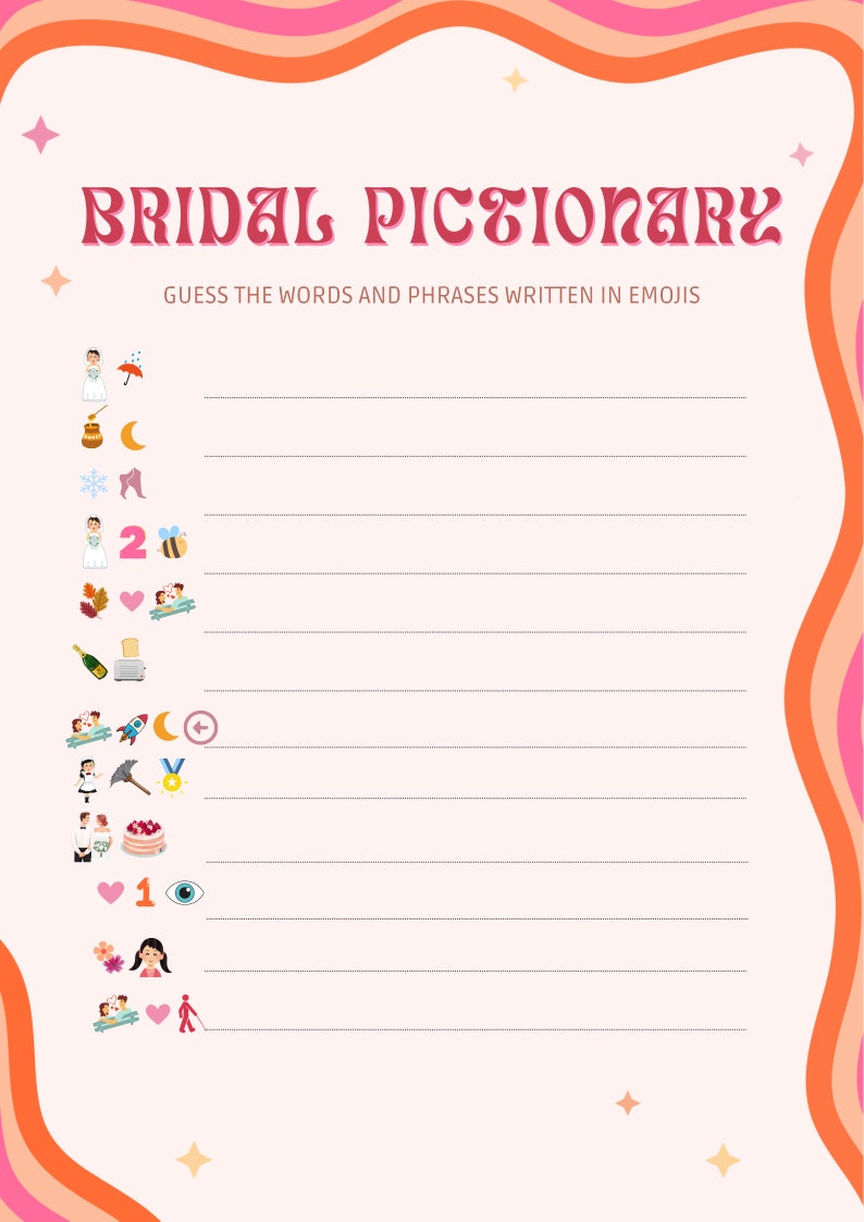 Bridal Shower Game ~ Emoji Pictionary ~ Bachelorette Game ~ Printable ...