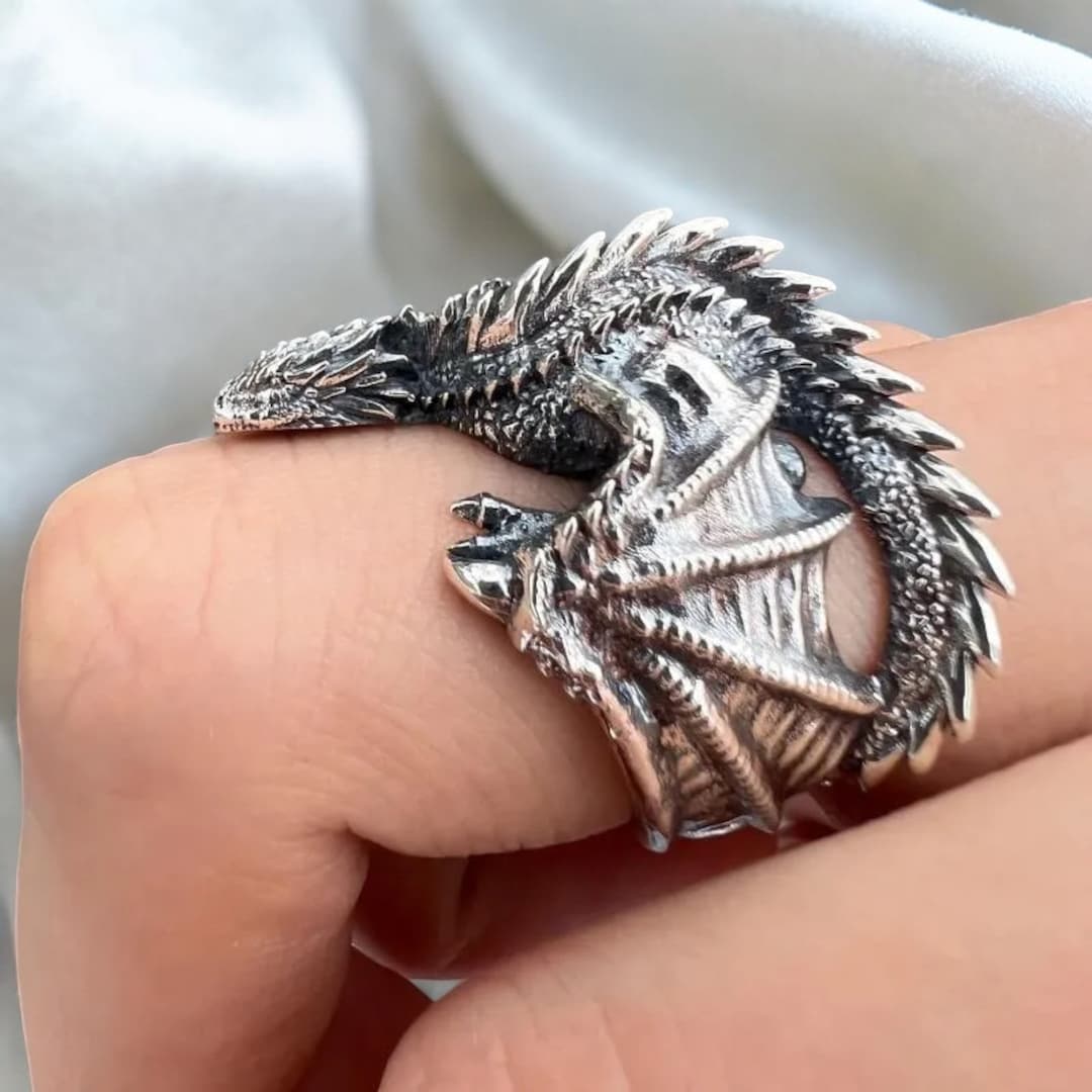 Unique Viking Dragon Ring for Men, Handmade Adjustable Ring With Dragon ...