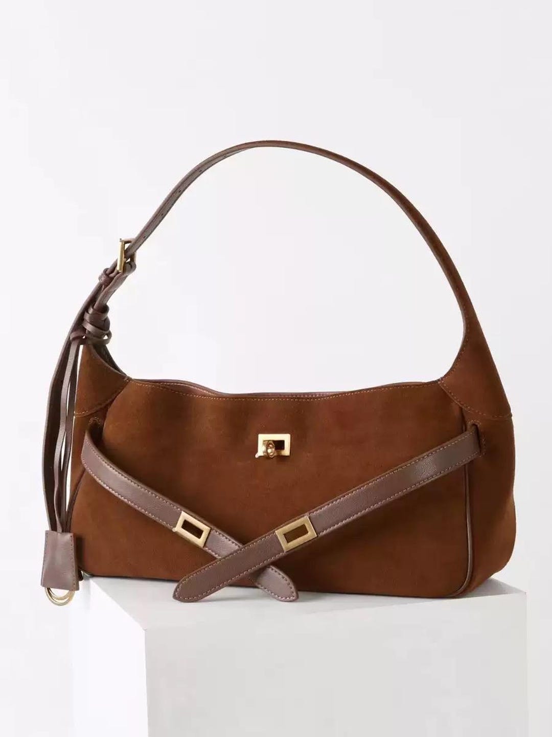 Suede Leather Shoulder Bag, Structured Brown Tote With Top Handle - Etsy