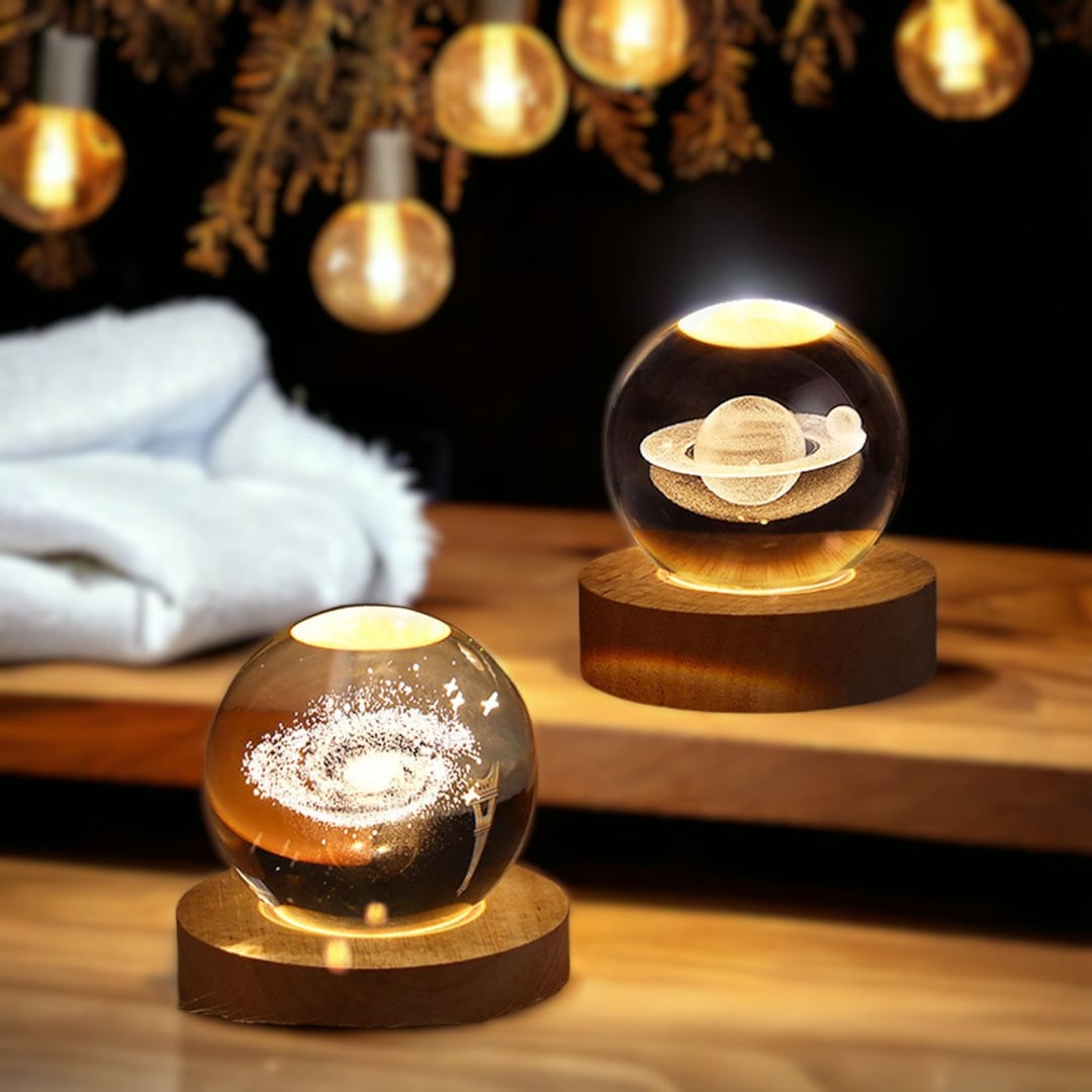 Custom Space Night Light 3D Planet Bedside Table Lamp Crystal Ball Desk ...