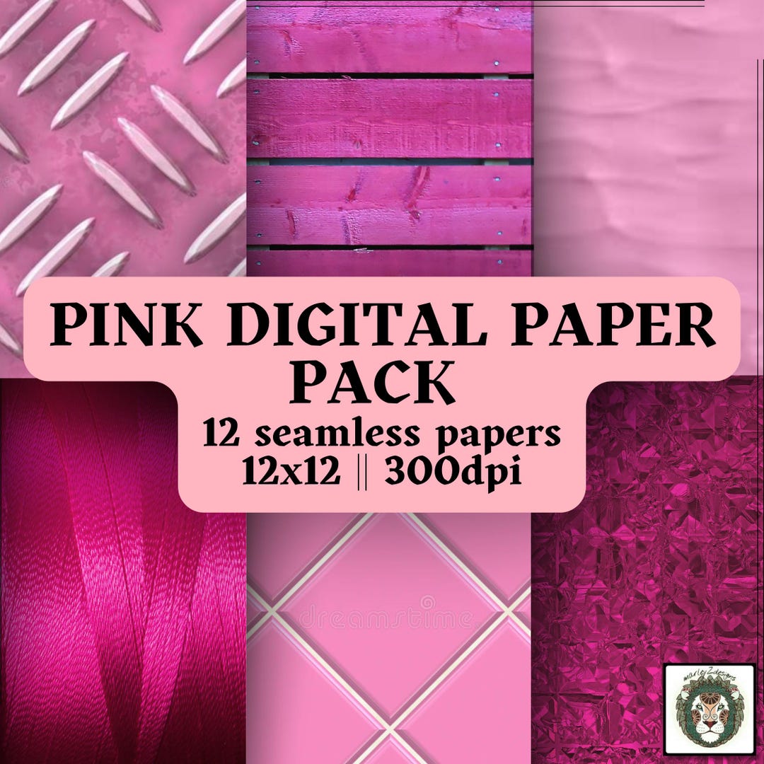 Pink Digital Paper Pack, Seamless Textures, Pink Backgrounds, Scrapbook ...
