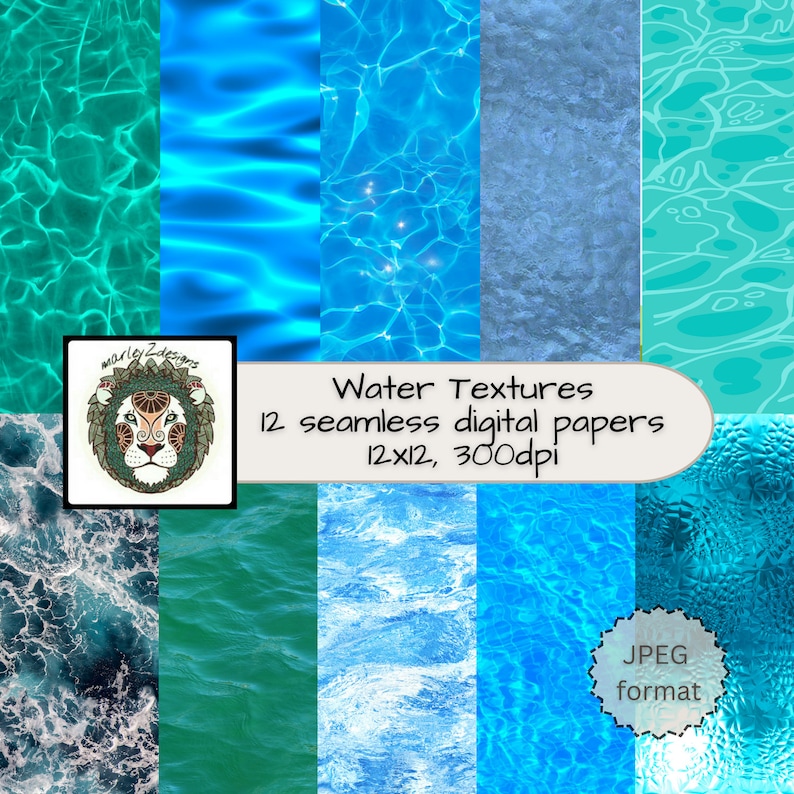 WATER Seamless Digital Paper - Digital Texture Backgrounds With Light ...