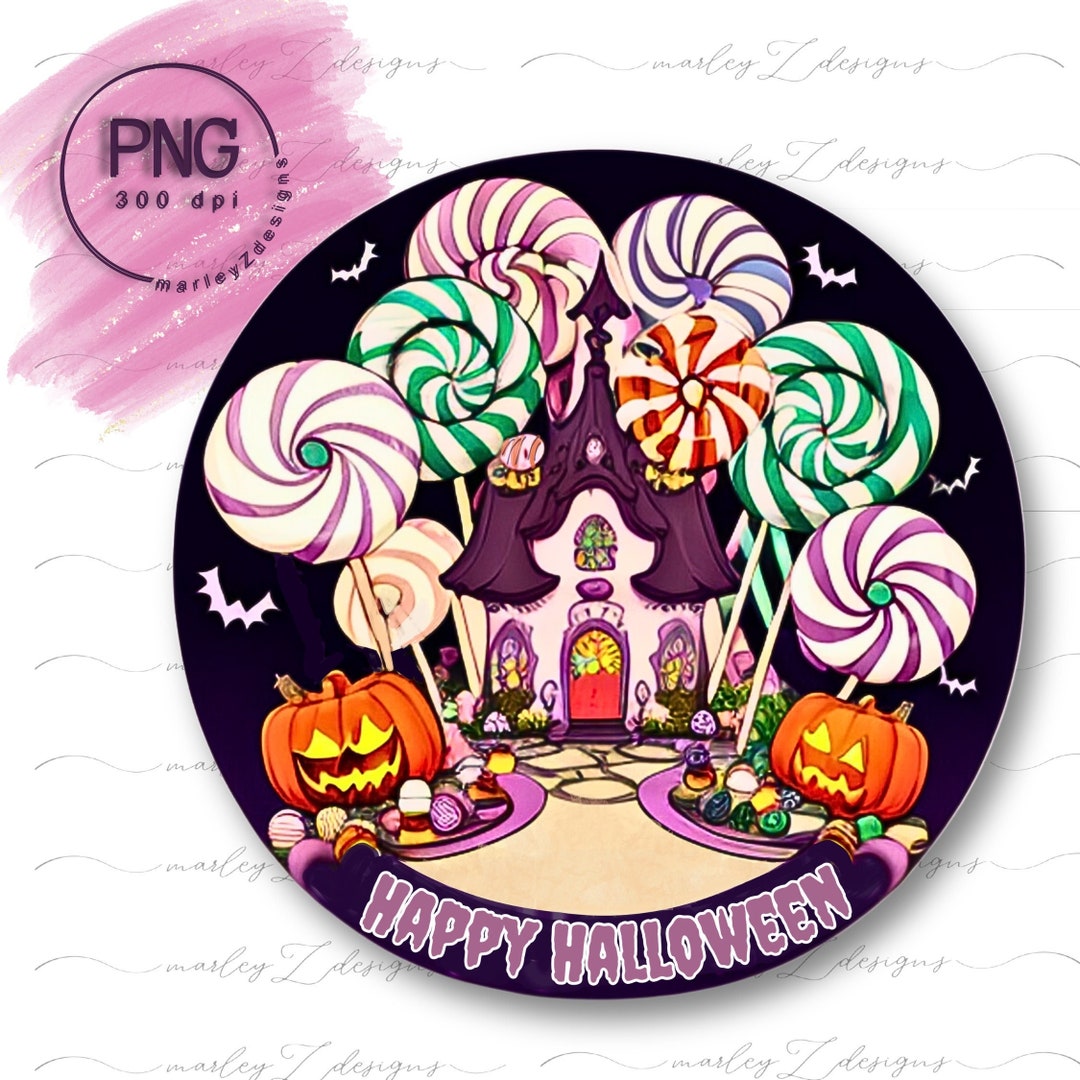 Halloween Sweets Pink Pastel Round PNG Sublimation Design, Pumpkin ...