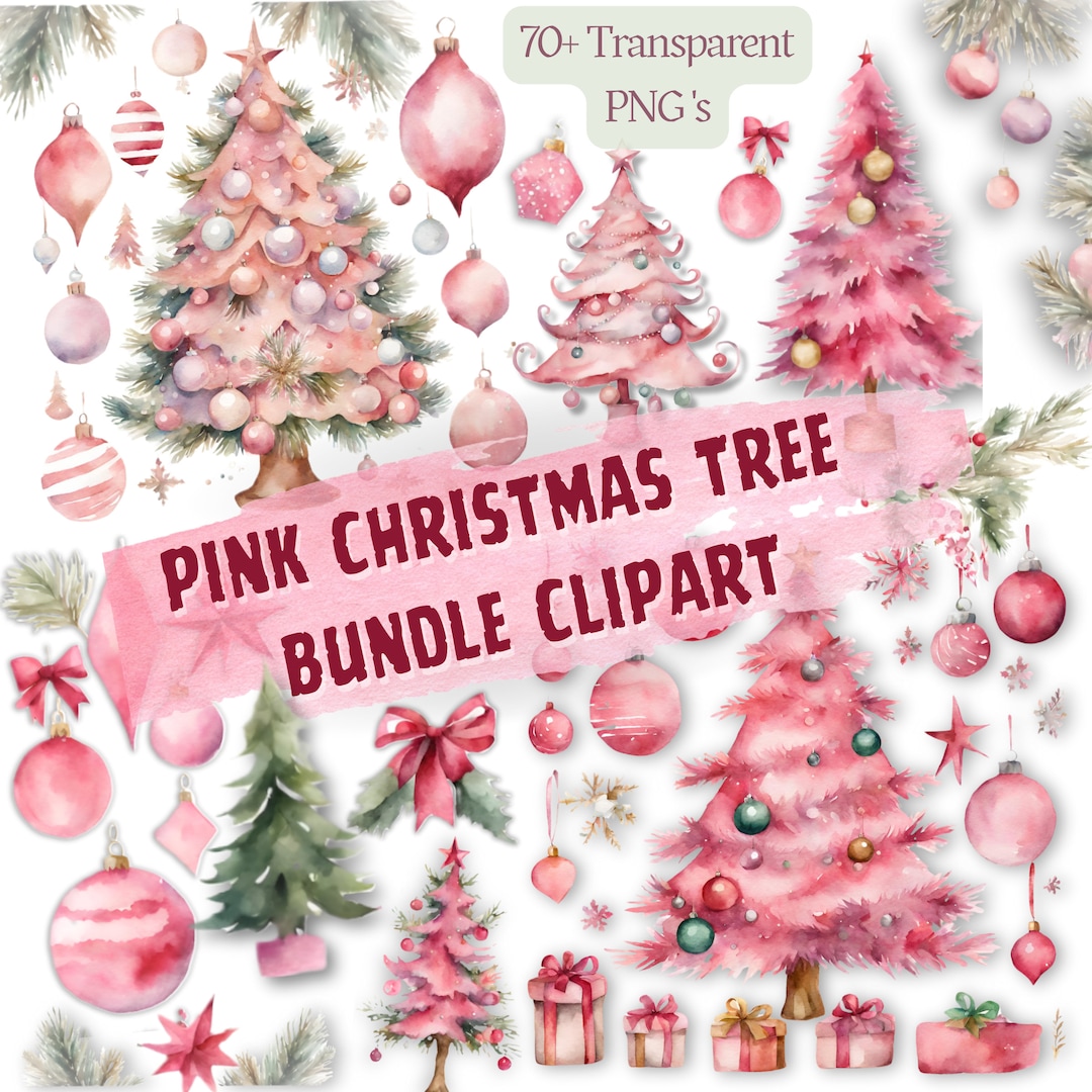 Pink Christmas PNG Clipart Bundle, Cottagecore Watercolor Cozy Winter ...