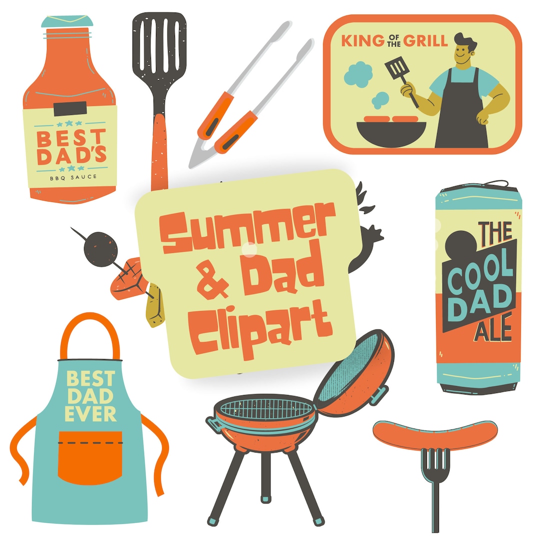 Father&#039;s Day BBQ Grillmaster Summer Party Clipart Bundle. Mid Century ...