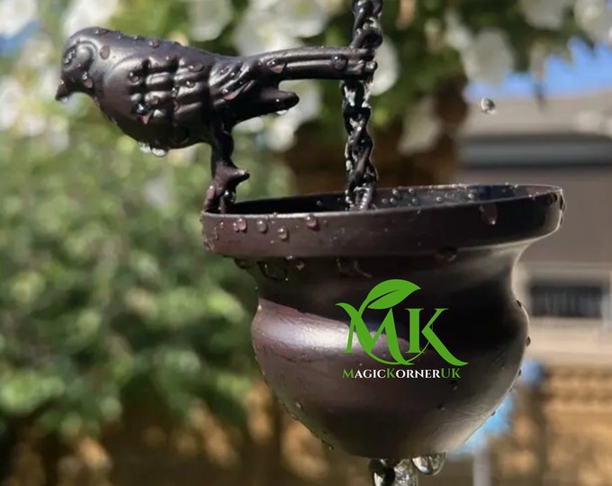 7.8ft Bird Rain Chain, Bronze Rain Catcher, Hanging Rain Chain, Rustic ...