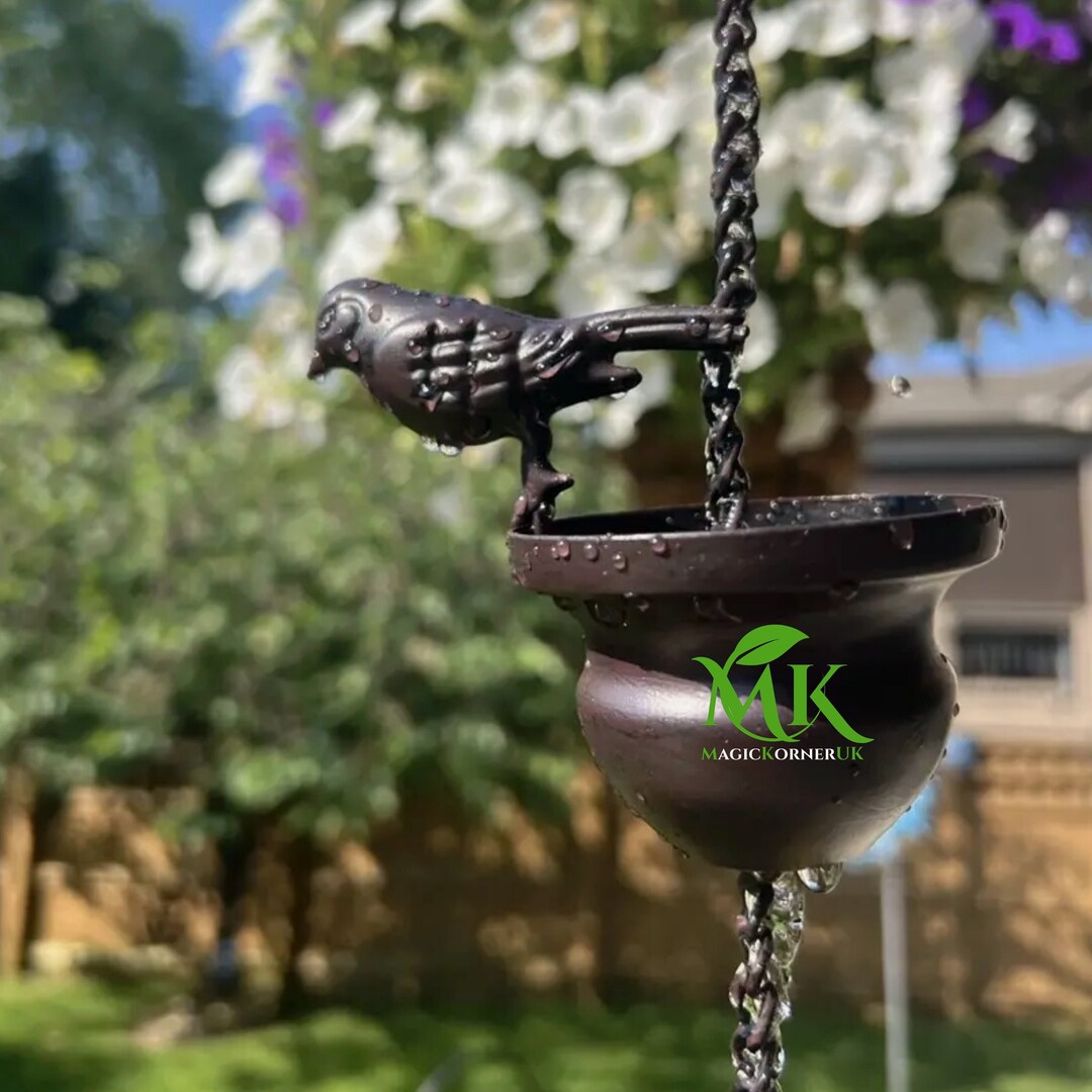 7.8ft Bird Rain Chain, Bronze Rain Catcher, Hanging Rain Chain, Rustic ...