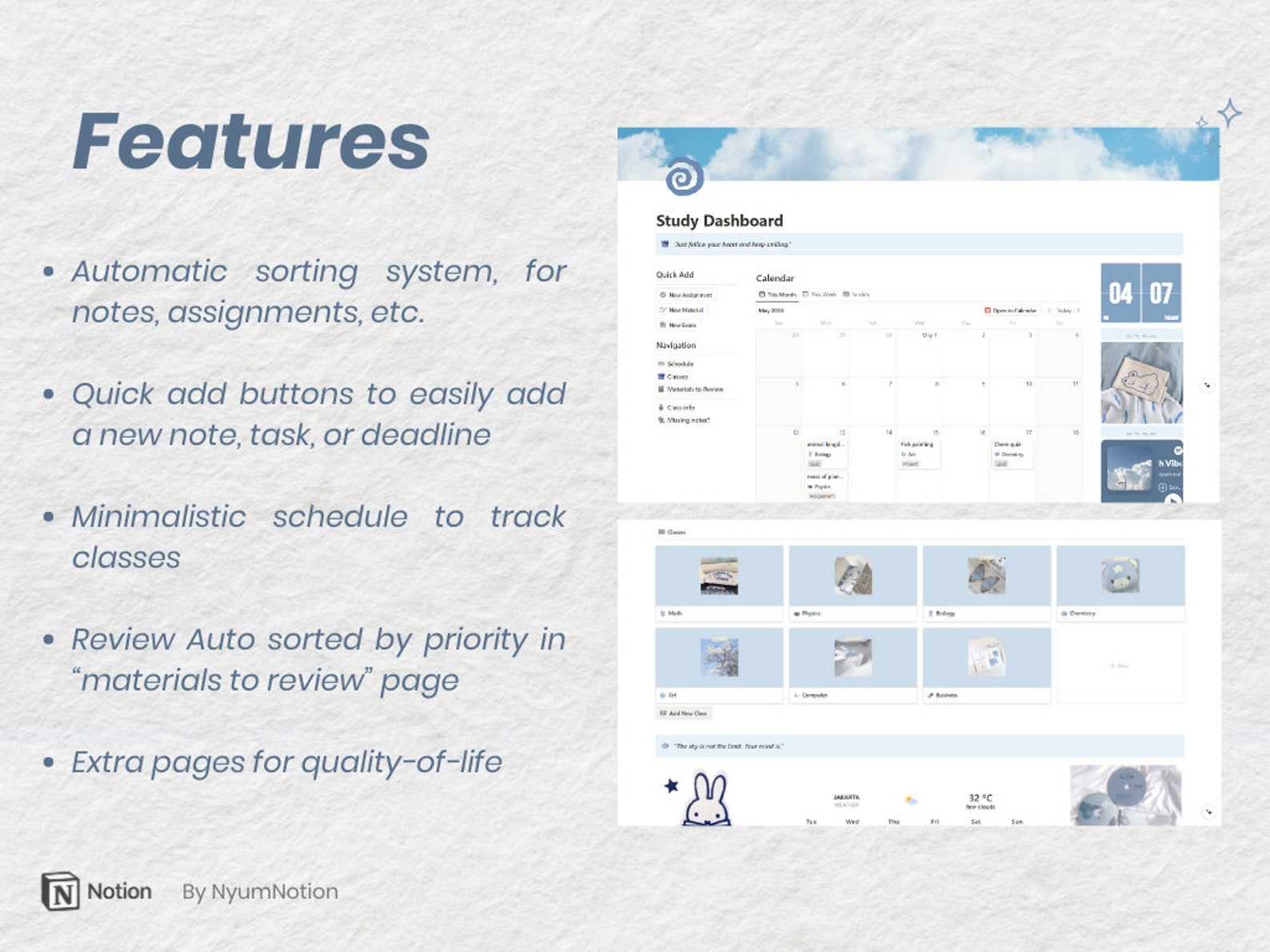 Aesthetic Blue Notion Study Dashboard Academic Notion Dashboard ...