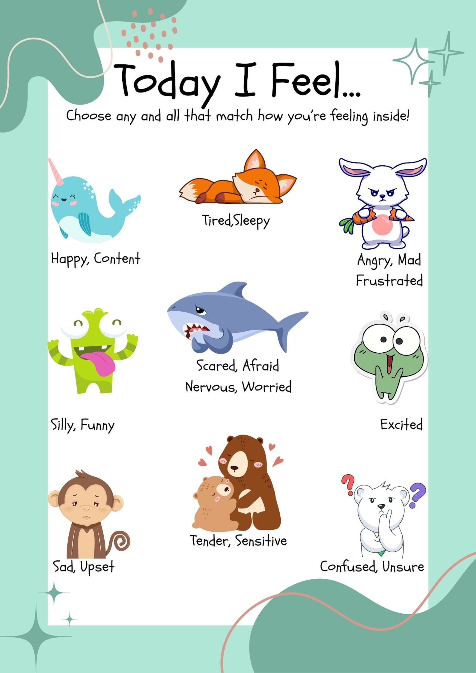 KIDS Emotional Awareness Tool (PDF Digital File) Feelings Worksheet - Etsy