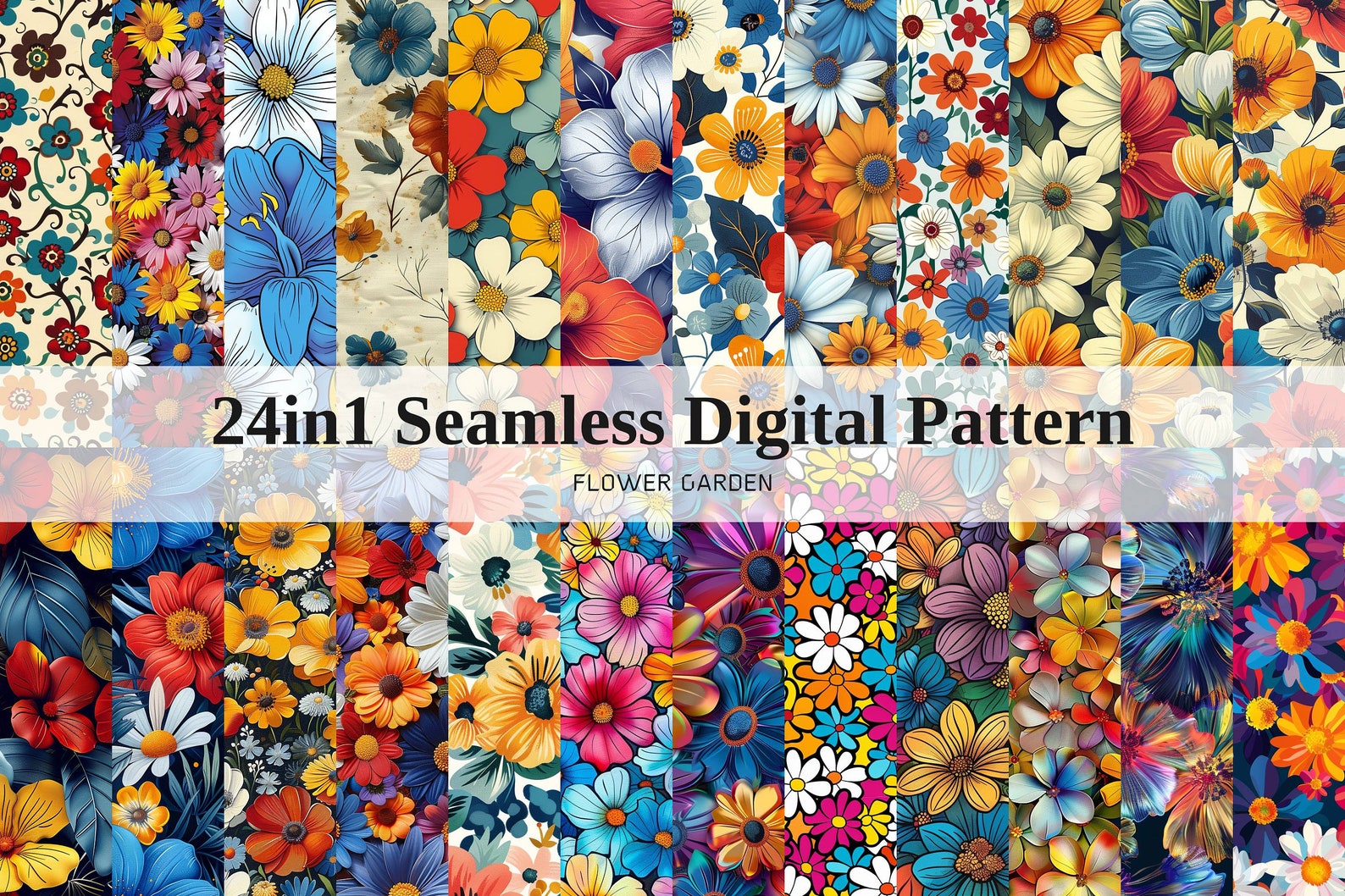 Colorful Flower Garden SEAMLESS Patterns - Flowers Digital Paper - 24 ...