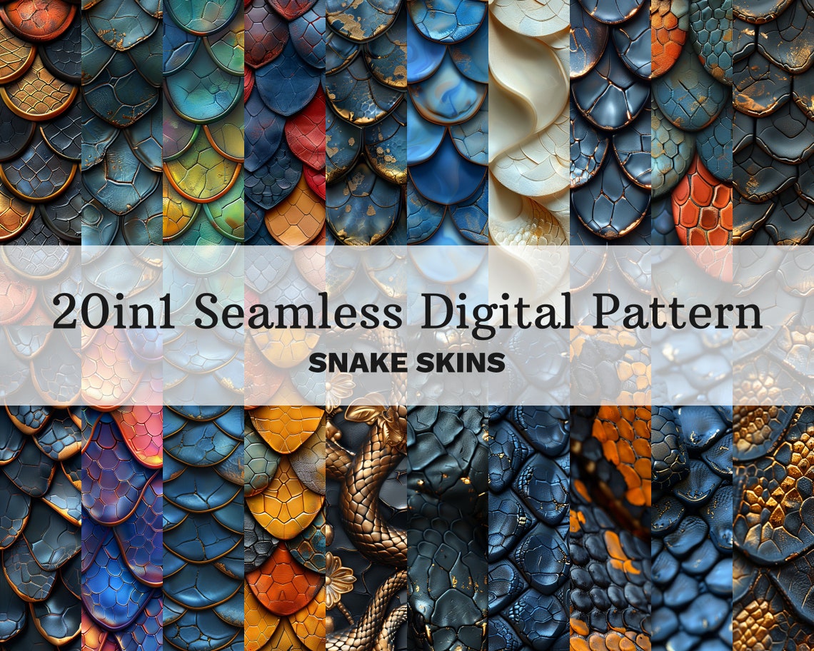 Snake Skins SEAMLESS Patterns - Snakes Digital Paper - 20 Designs - 10 ...