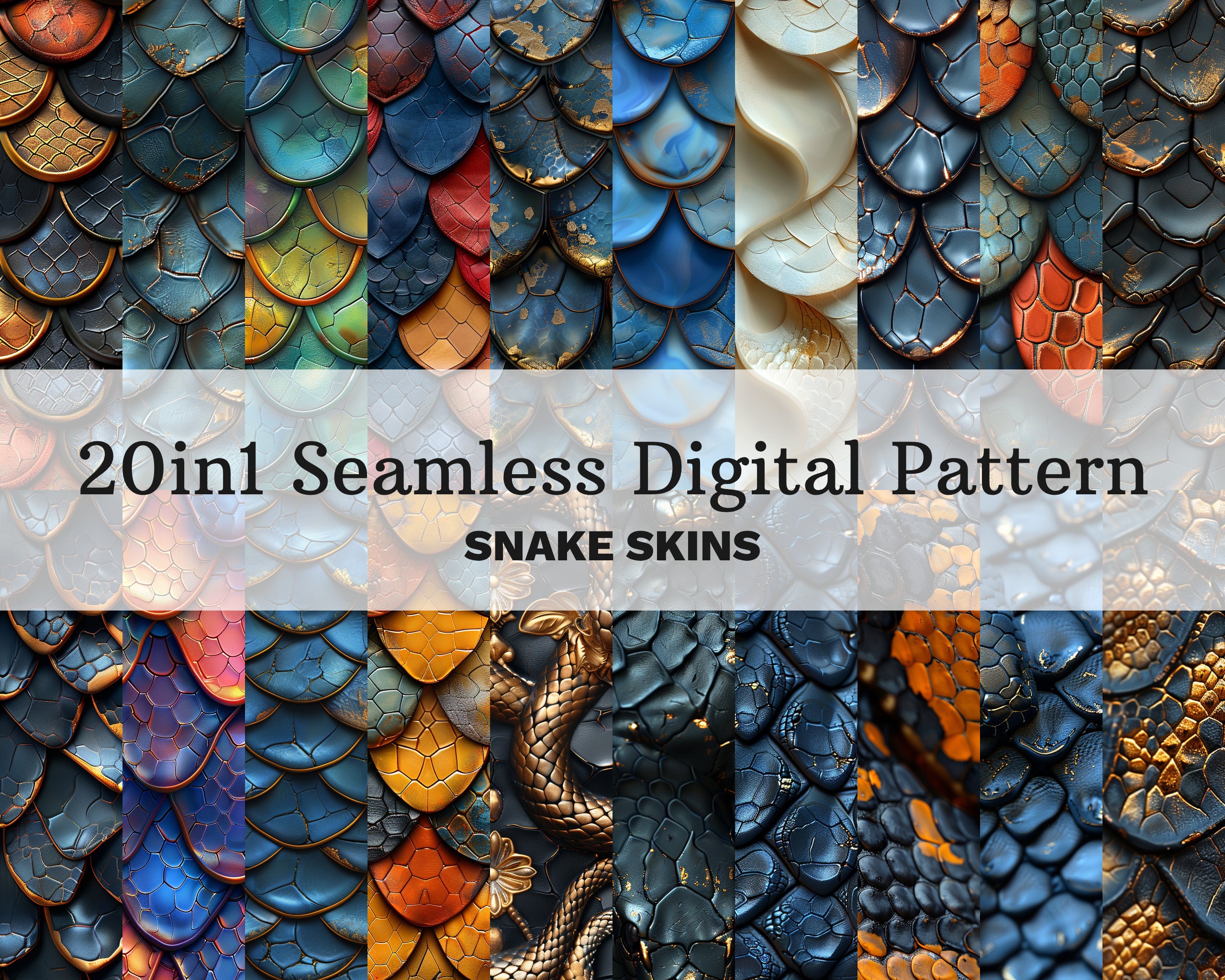 Snake Skins SEAMLESS Patterns - Snakes Digital Paper - 20 Designs - 10 ...