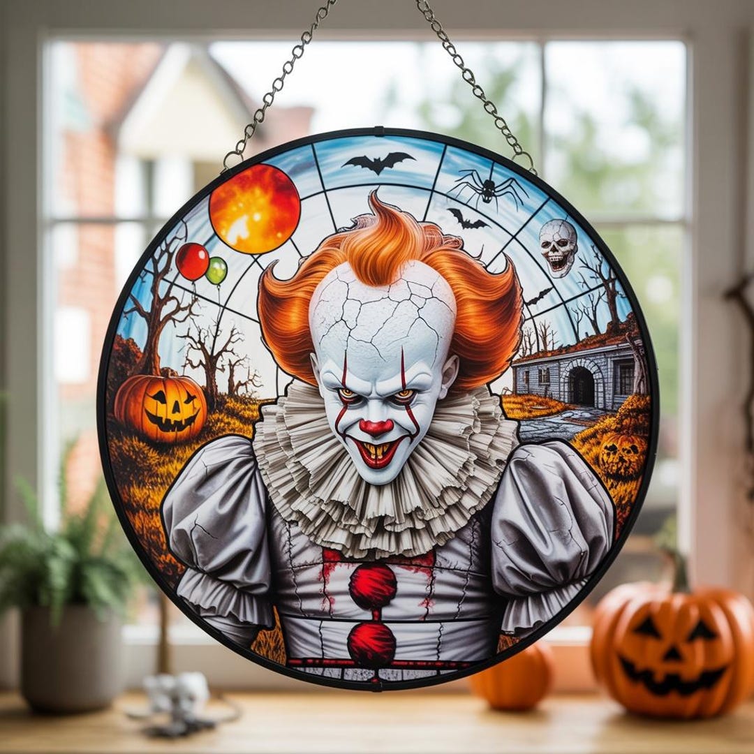 Pennywise Stained Glass Suncatcher, It Clown Horror Window Hanging ...