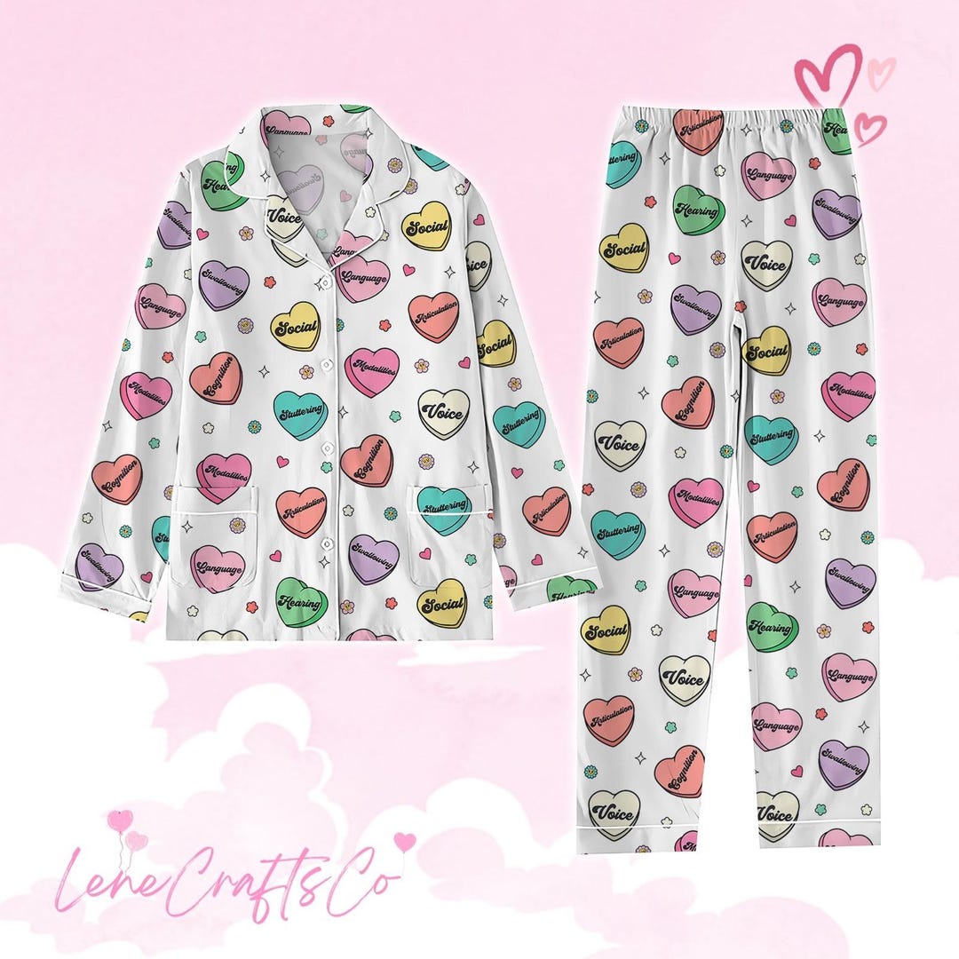 Valentine Candy Pajamas, Colorful Candy Pajamas Set, Candy Heart ...