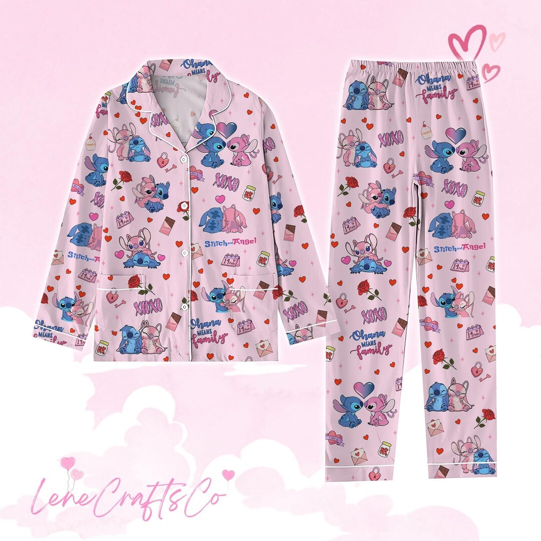Disney Stitch Pajamas, Stitch and Angel Pajamas Set, Disney Valentine ...
