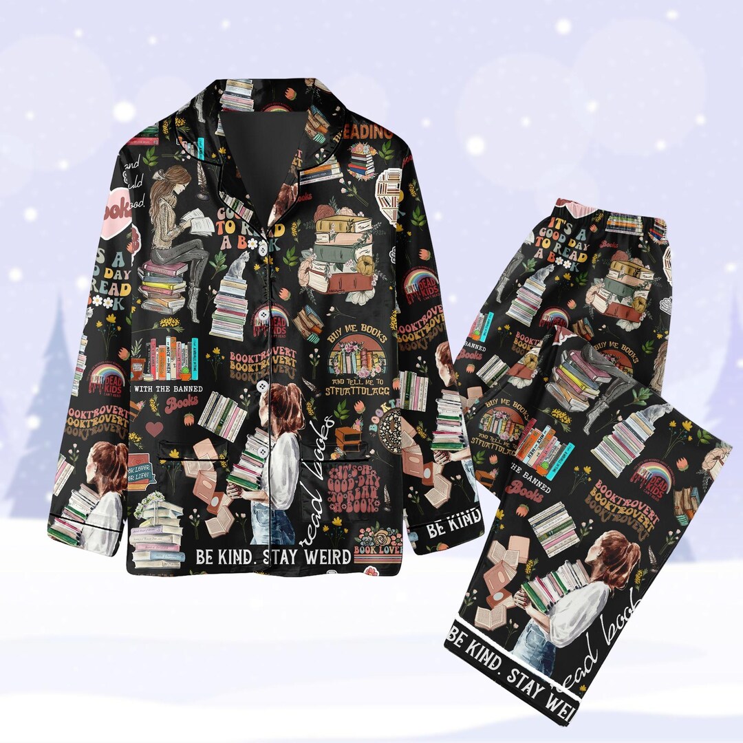 Book Lover Pajamas Set, Bookish Womens Pajamas, Books Pajamas Christmas ...