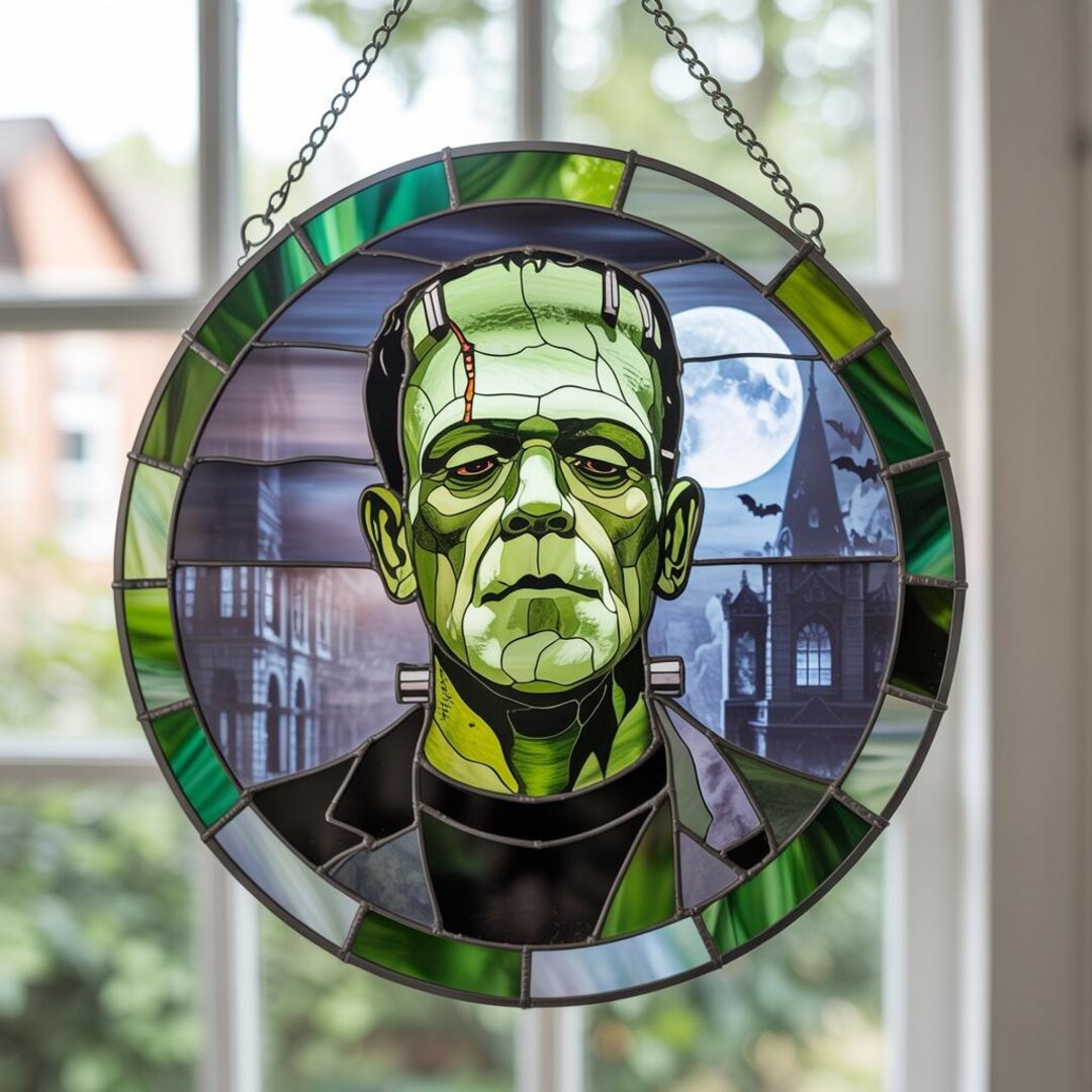 Frankenstein Stained Glass Suncatcher, Classic Monster Halloween Window ...