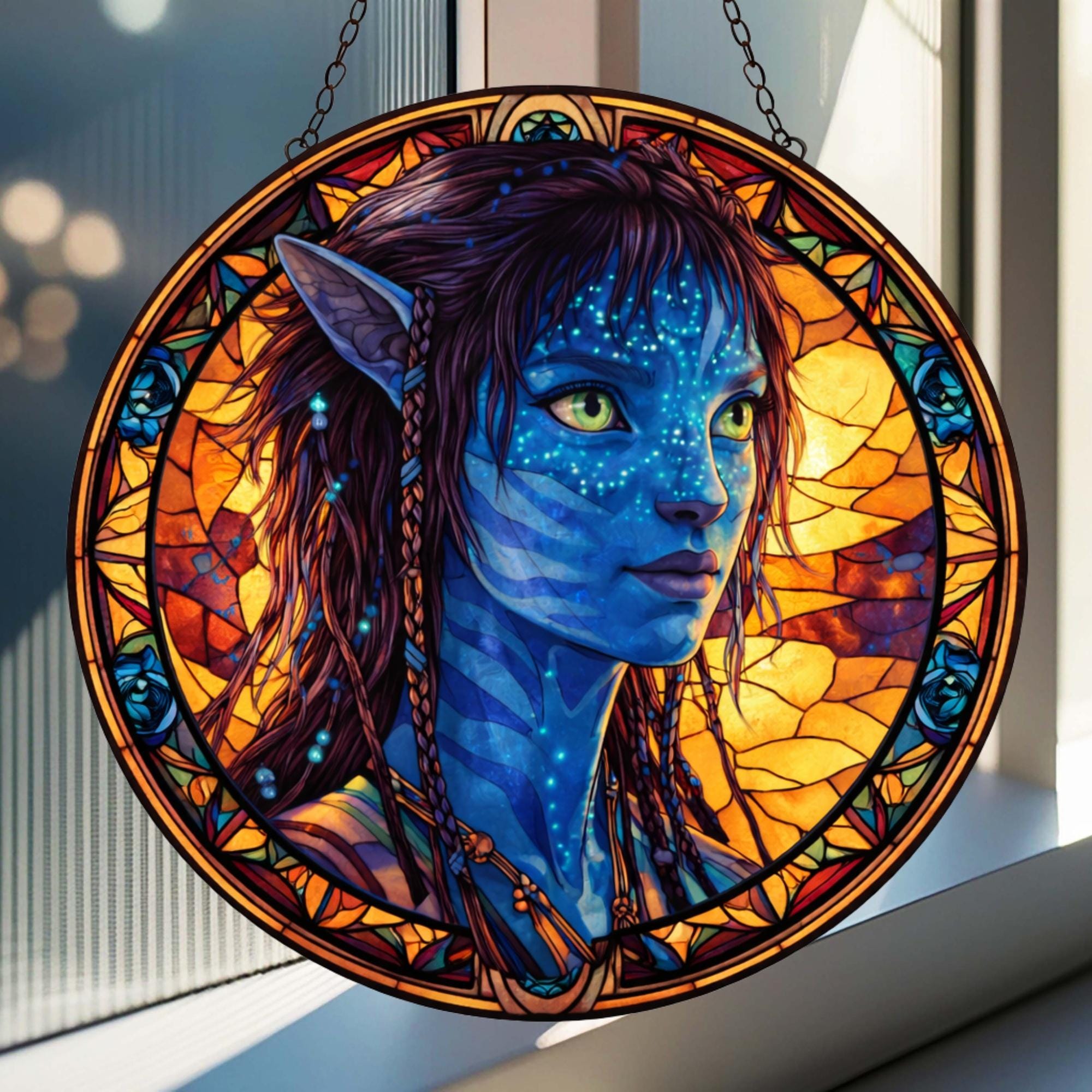 Kiri Avatar Stained Glass Suncatcher, Na’vi Window Hanging Decor, Fire ...