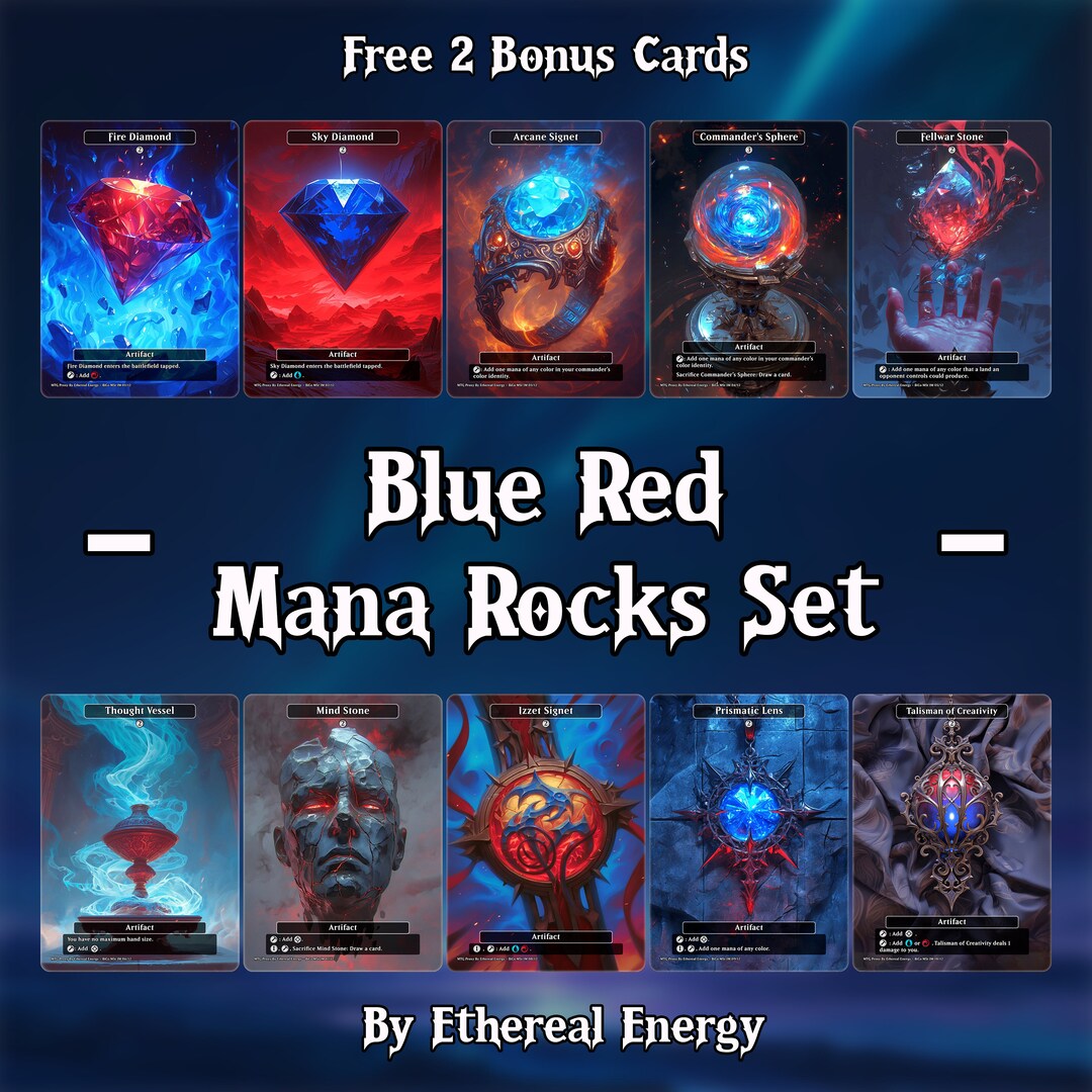 Blue Red Mana Rock Set 10 2 Themed Color Pack Mana Stones Custom Magic ...
