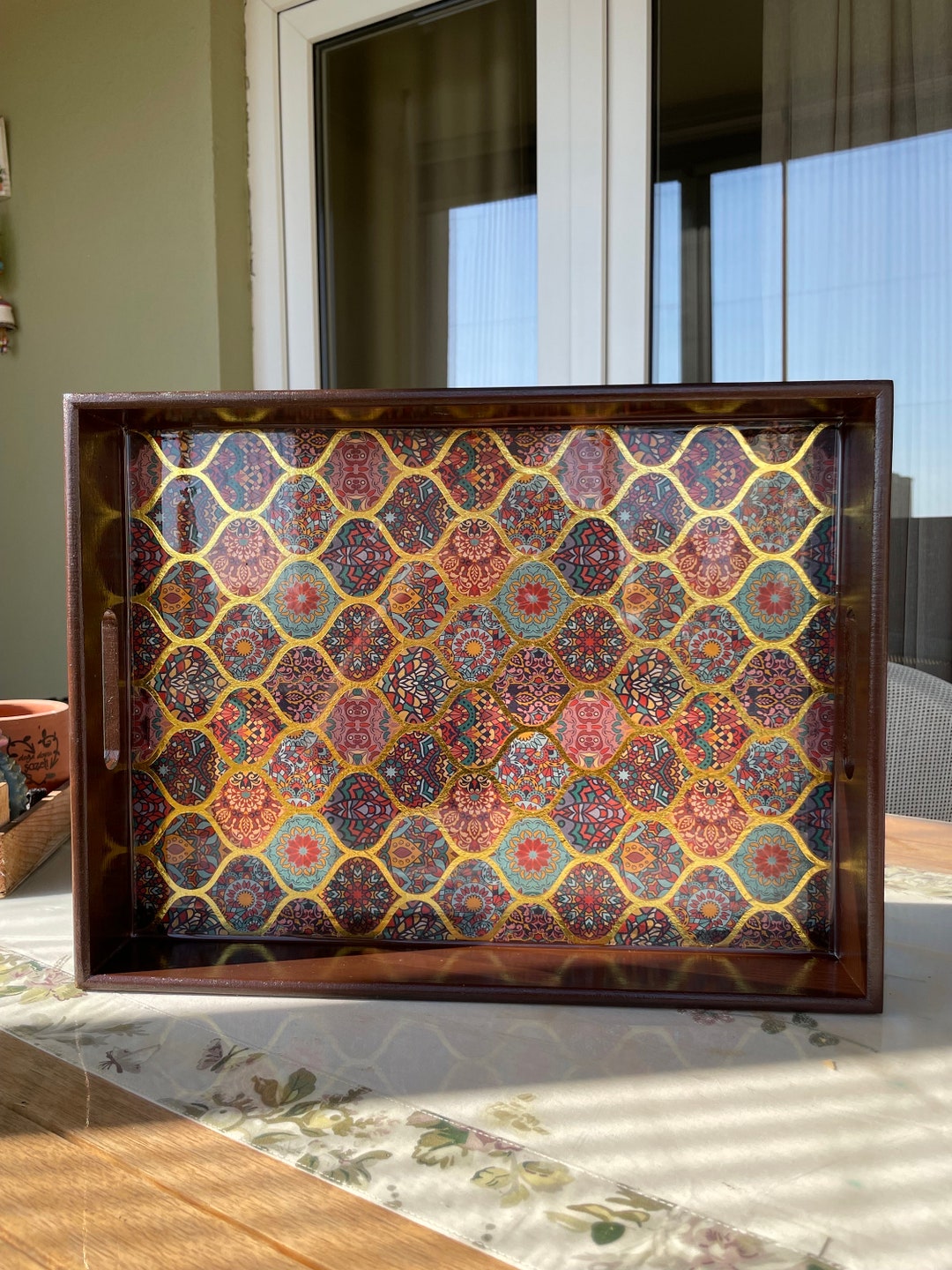 Handmade Ottoman Wooden Serving Tray | Decorative Epoxy Resin Tray - Etsy