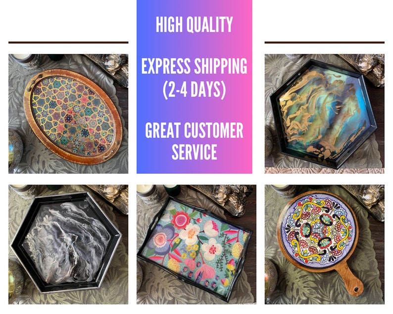 Handmade Bamboo Serving Tray With Handles: Resin Art Decor - Etsy