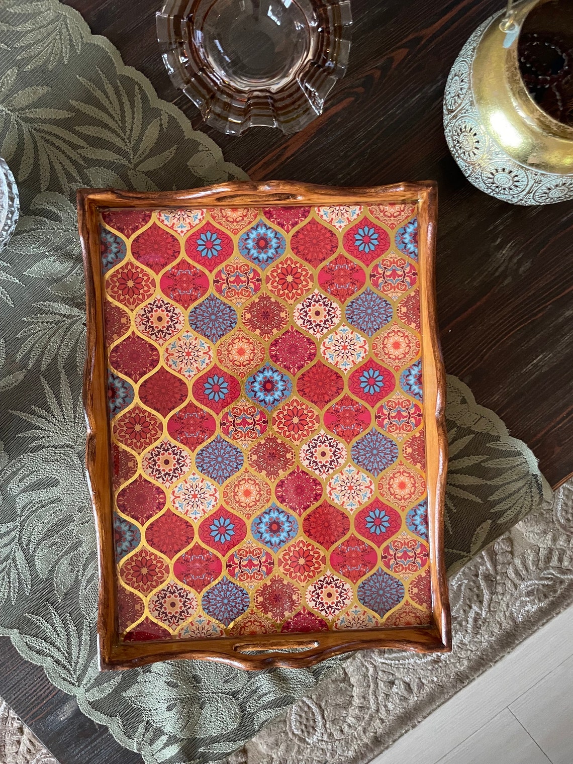 Handmade Wooden Serving Tray: Ottoman Pattern, Epoxy Resin Art - Etsy