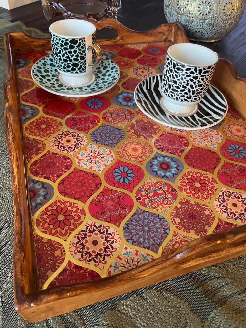 Handmade Wooden Serving Tray: Ottoman Pattern, Epoxy Resin Art - Etsy