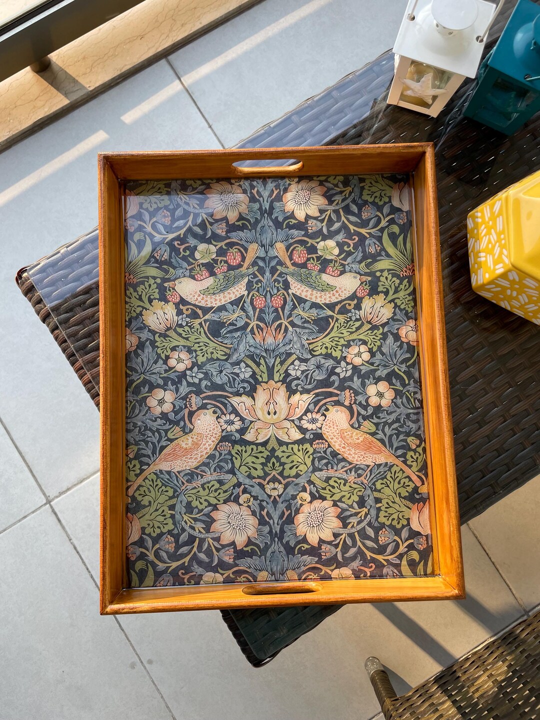 William Morris Wooden Tray With Handles | Serving Tray Handles | Gift ...