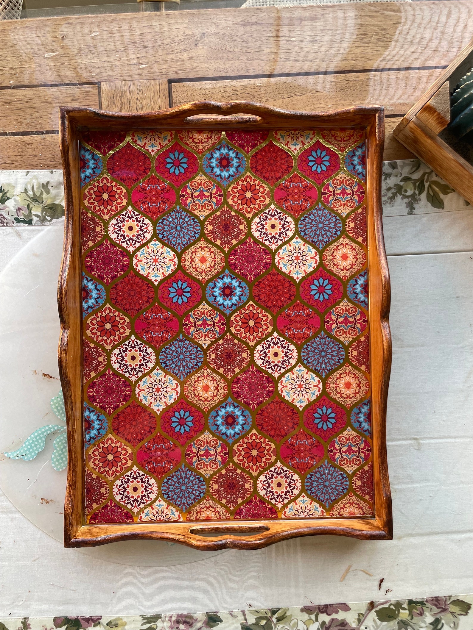 Handmade Wooden Serving Tray: Ottoman Pattern, Epoxy Resin Art - Etsy
